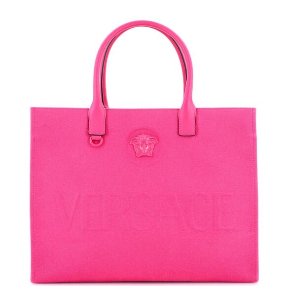 Versace | Bags | Versace La Medusa Tote All Over Logo Canvas Large Pink ...